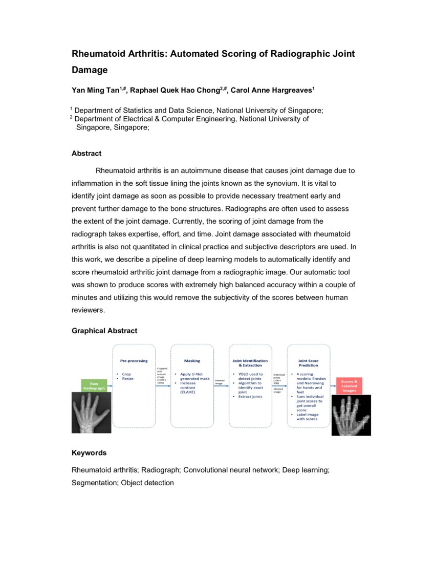 Rheumatoid Arthritis: Automated Scoring of Radiographic Joint Damage ...
