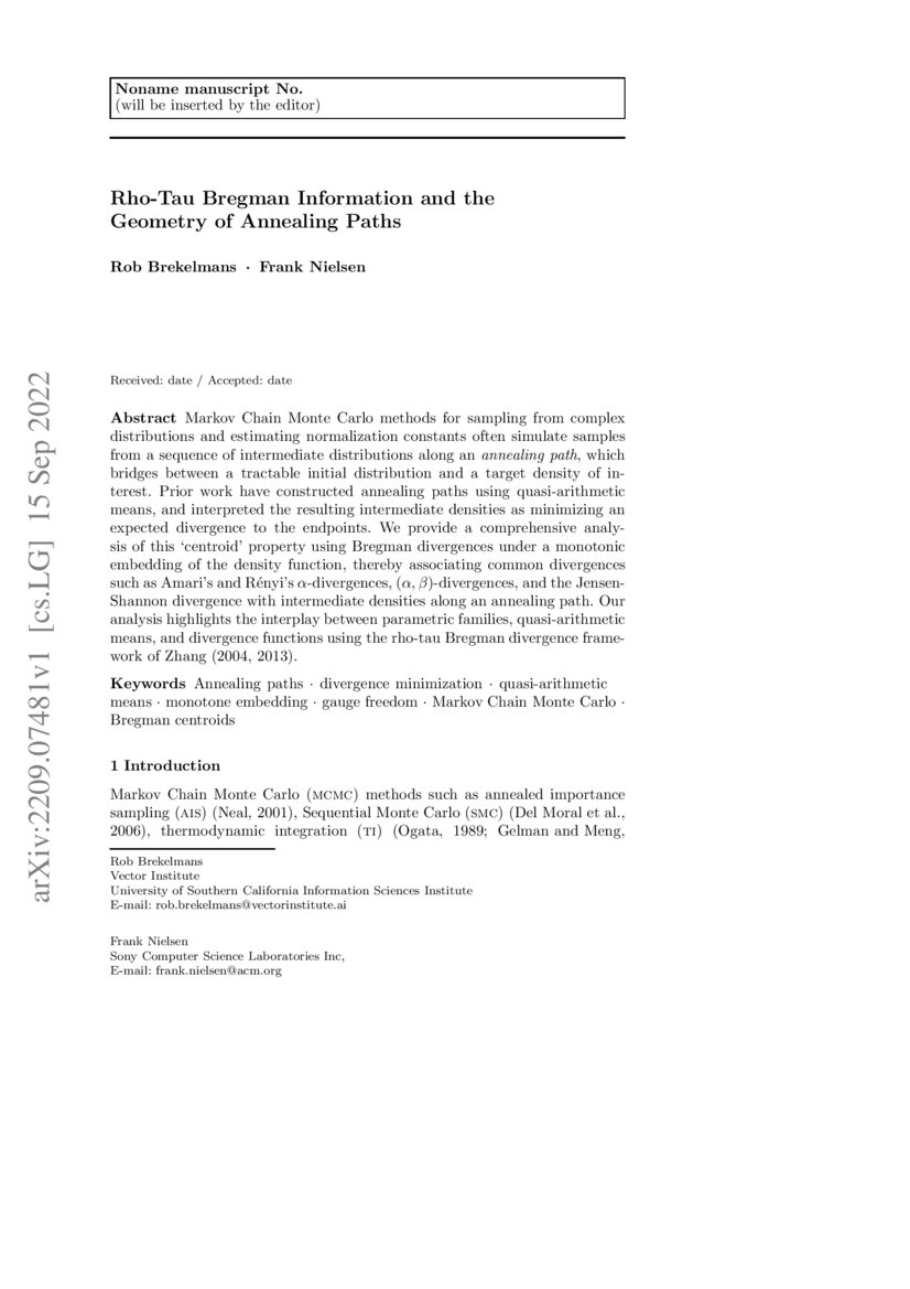 Rho-Tau Bregman Information and the Geometry of Annealing Paths | DeepAI