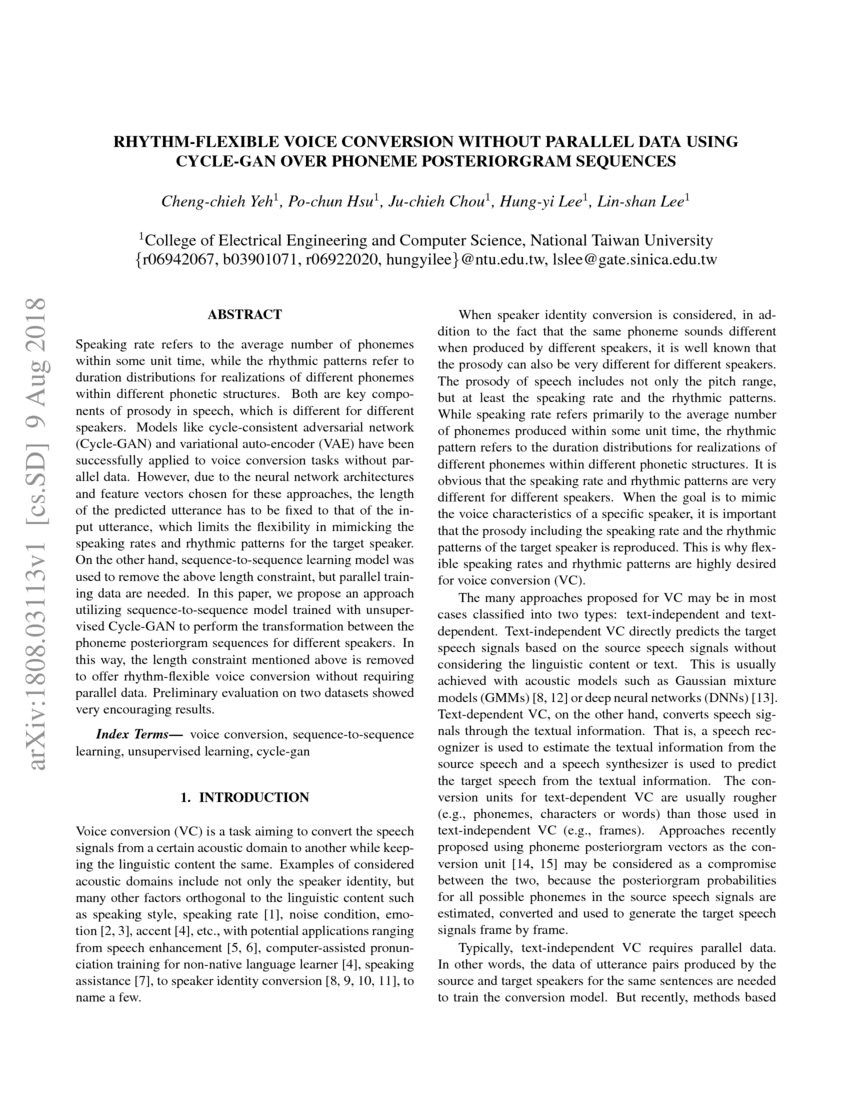 Rhythm-Flexible Voice Conversion without Parallel Data Using Cycle-GAN over Phoneme ...