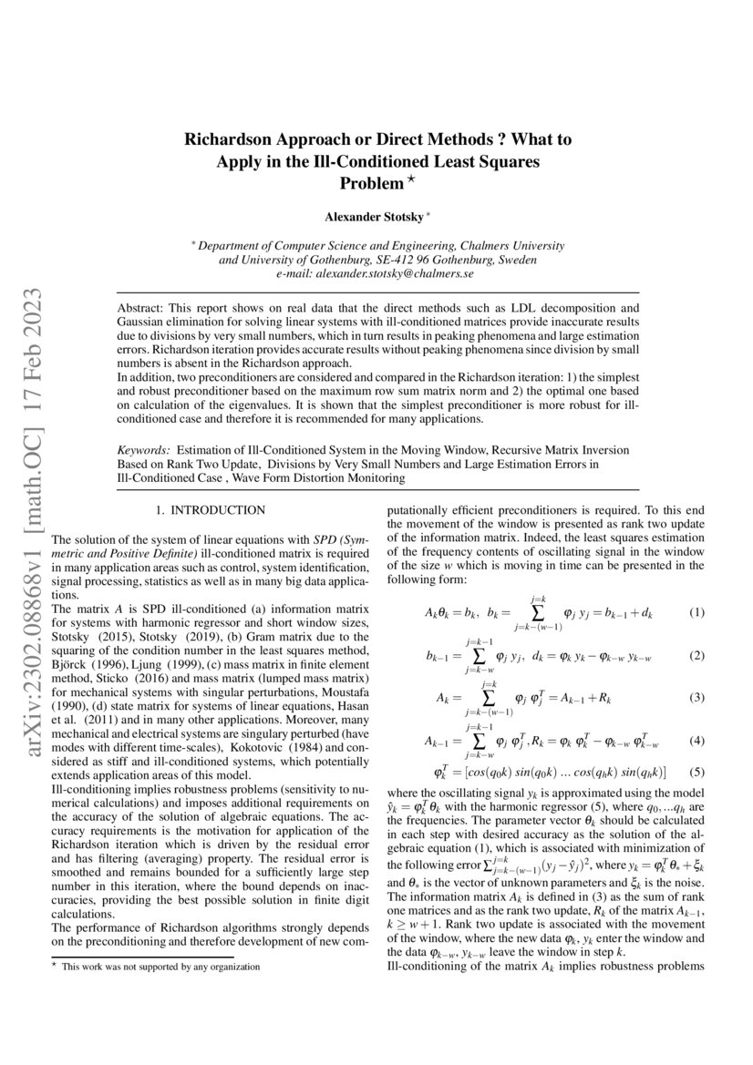 Richardson Approach Or Direct Methods What To Apply In The Ill Conditioned Least Squares
