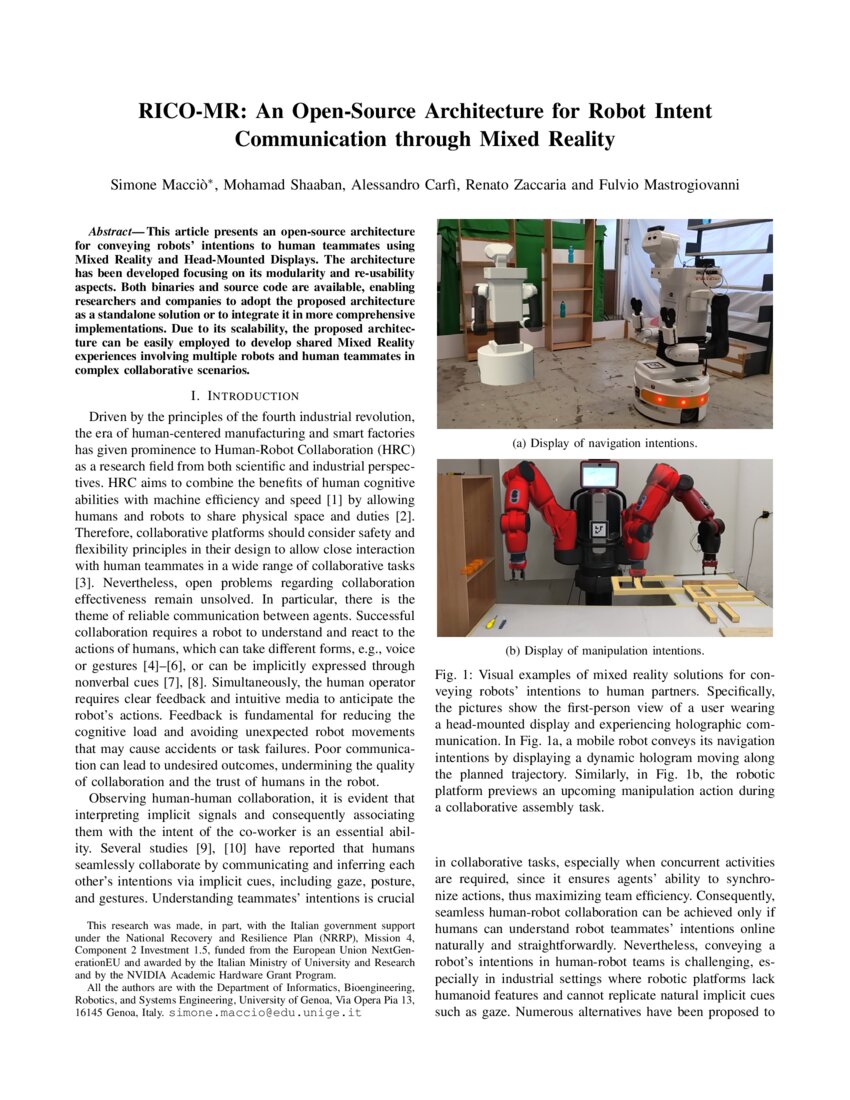 RICO-MR: An Open-Source Architecture for Robot Intent Communication ...