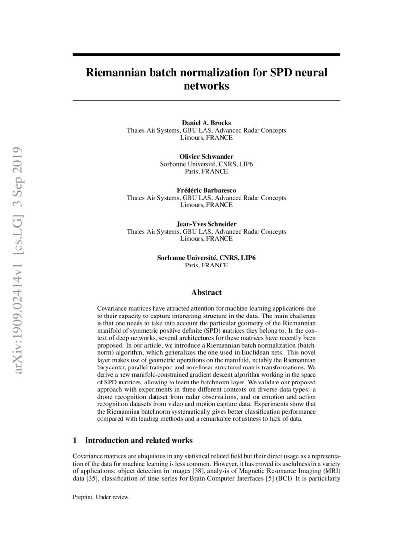 Riemannian batch normalization for SPD neural networks | DeepAI