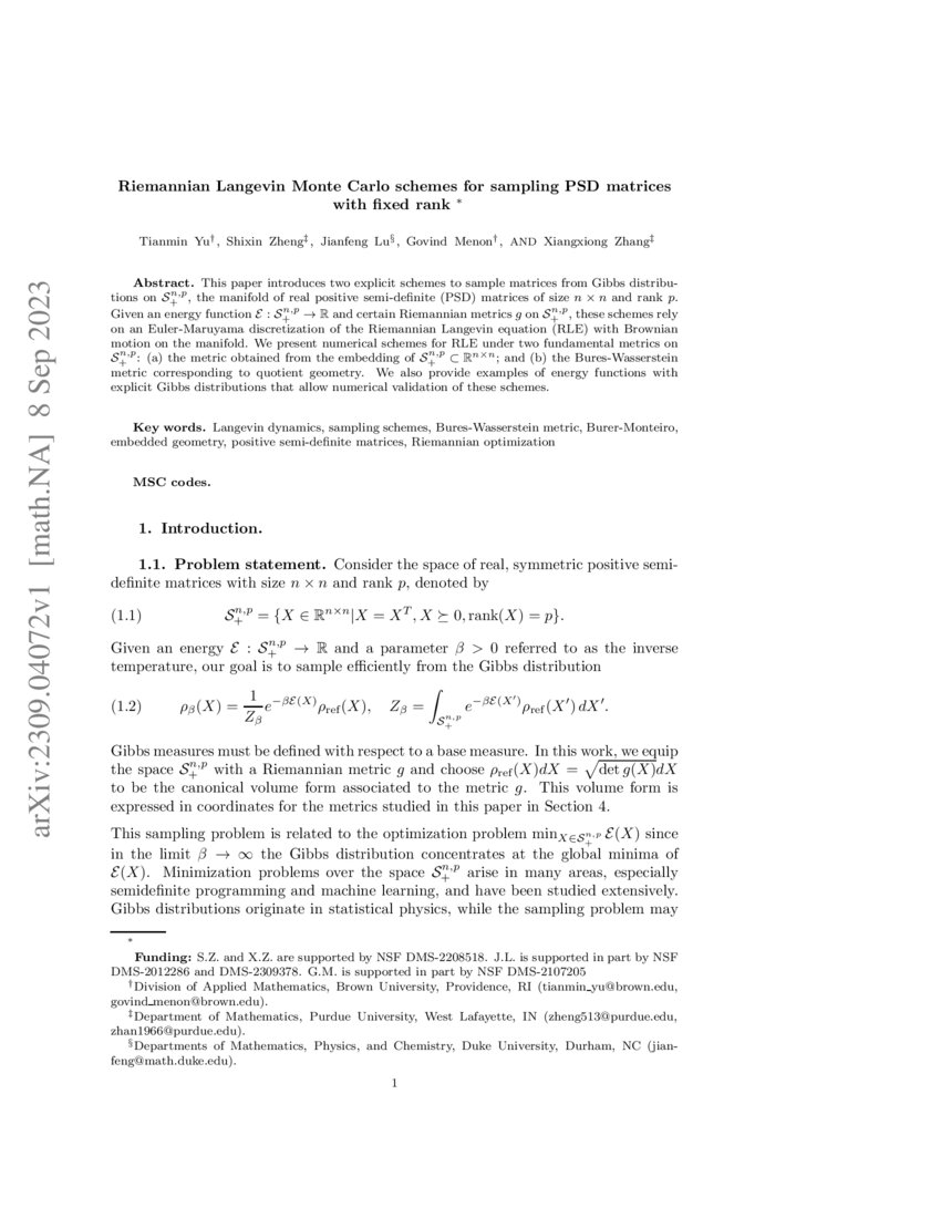 Riemannian Langevin Monte Carlo schemes for sampling PSD matrices with fixed rank | DeepAI
