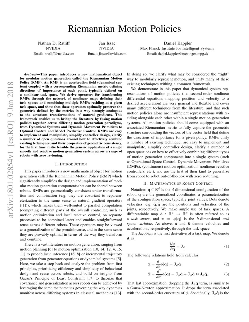 Riemannian Motion Policies Deepai