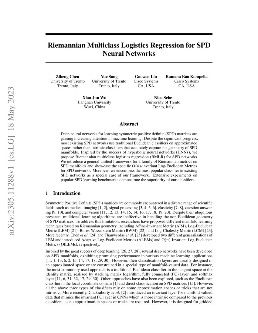 Riemannian Multiclass Logistics Regression for SPD Neural Networks | DeepAI