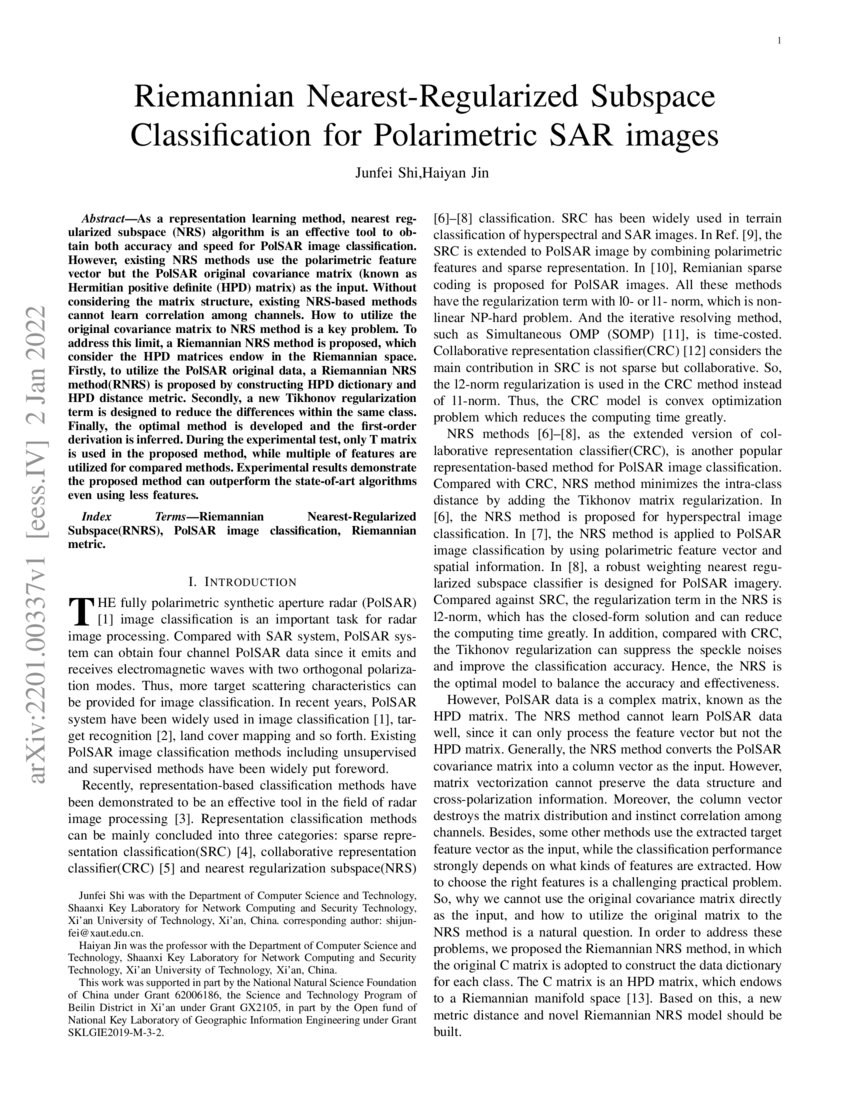Riemannian Nearest-Regularized Subspace Classification for Polarimetric SAR images | DeepAI