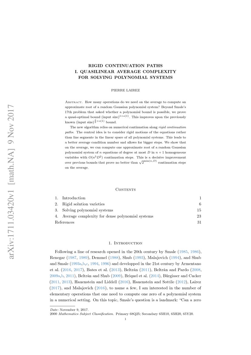 Rigid continuation paths I. Quasilinear average complexity for solving polynomial systems | DeepAI