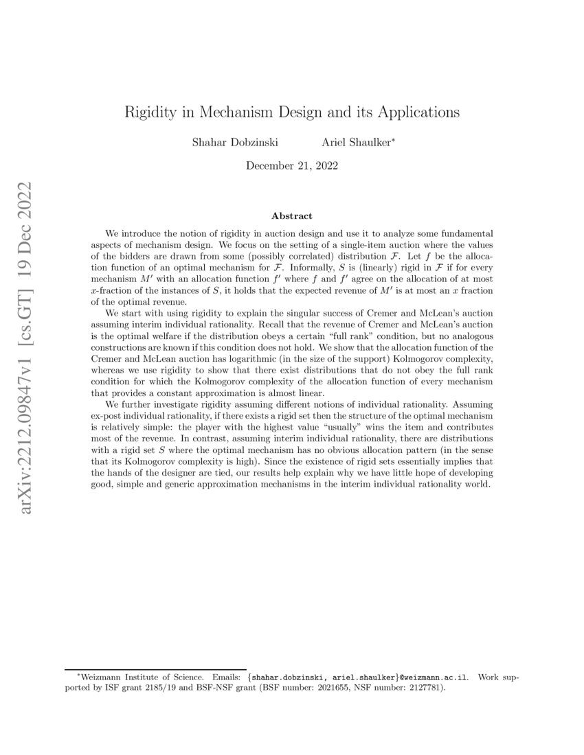 Rigidity in Mechanism Design and its Applications | DeepAI