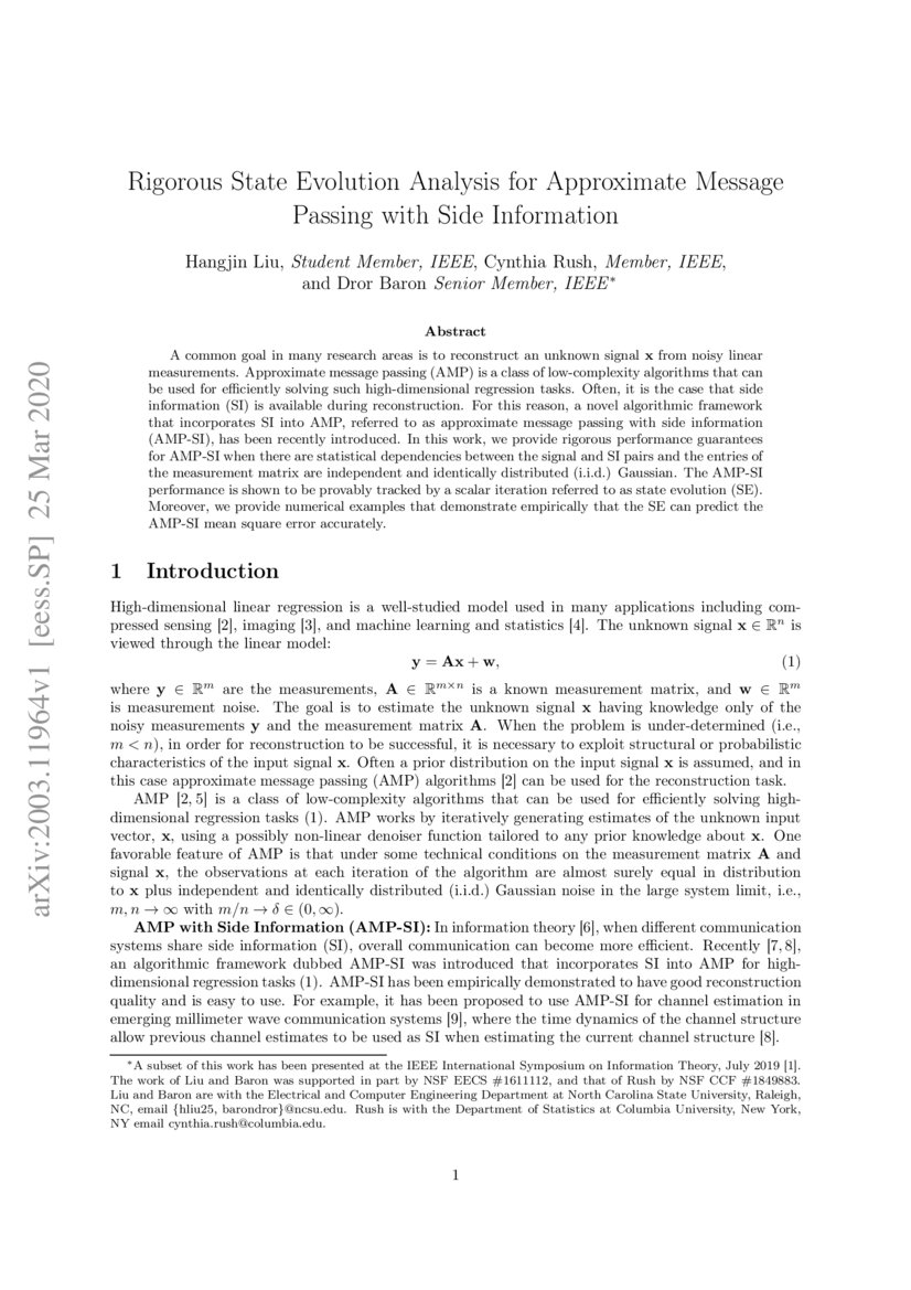 Rigorous State Evolution Analysis for Approximate Message Passing with Side Information | DeepAI