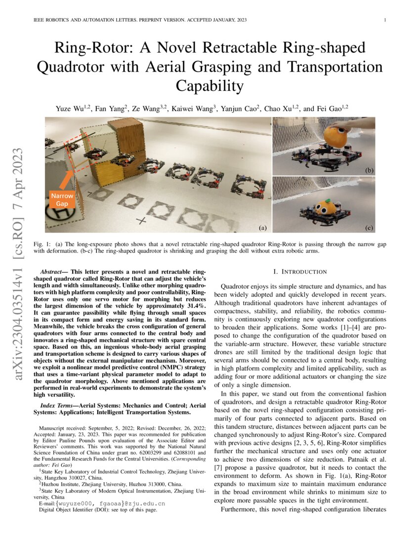 Ring-Rotor: A Novel Retractable Ring-shaped Quadrotor with Aerial ...