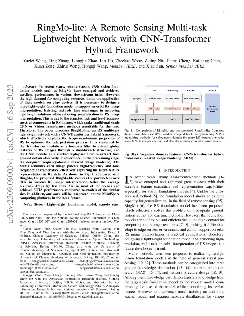 RingMo-lite: A Remote Sensing Multi-task Lightweight Network with CNN-Transformer Hybrid ...