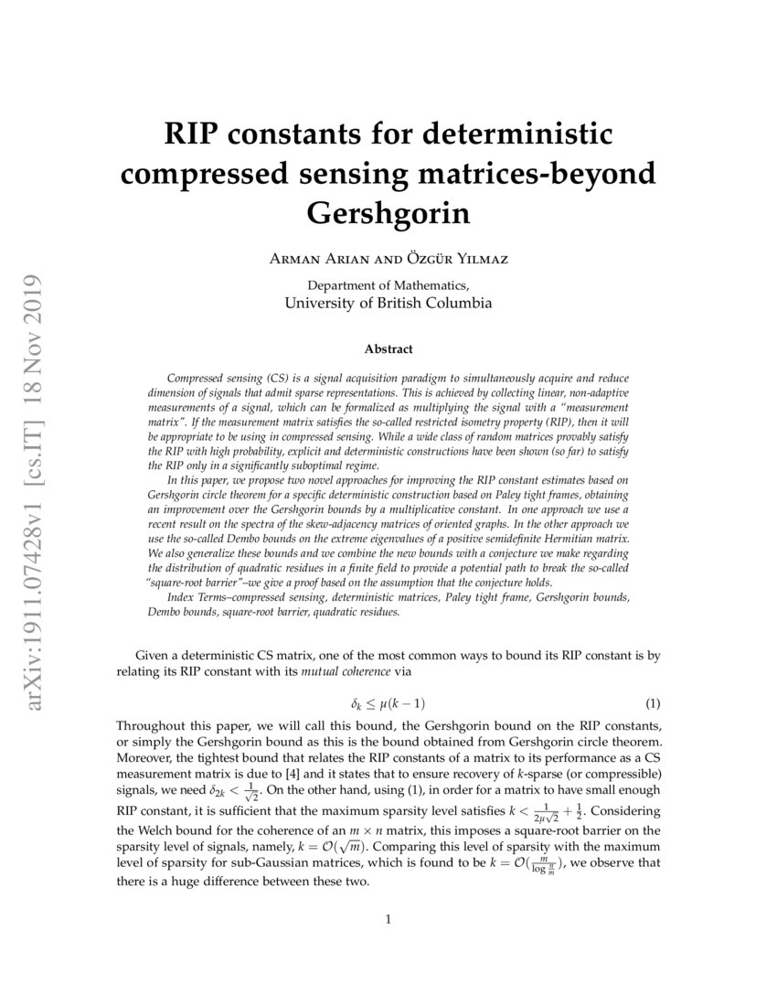Rip Constants For Deterministic Compressed Sensing Matrices Beyond Gershgorin Deepai