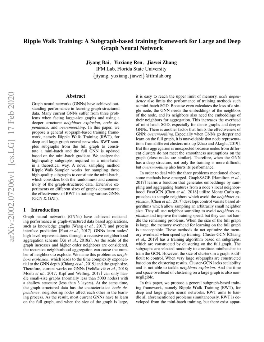 Ripple Walk Training A Subgraph Based Training Framework For Large And Deep Graph Neural