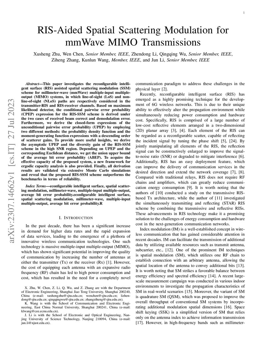 RIS-Aided Spatial Scattering Modulation for mmWave MIMO Transmissions | DeepAI