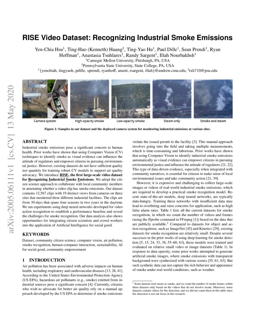 RISE Video Dataset: Recognizing Industrial Smoke Emissions | DeepAI