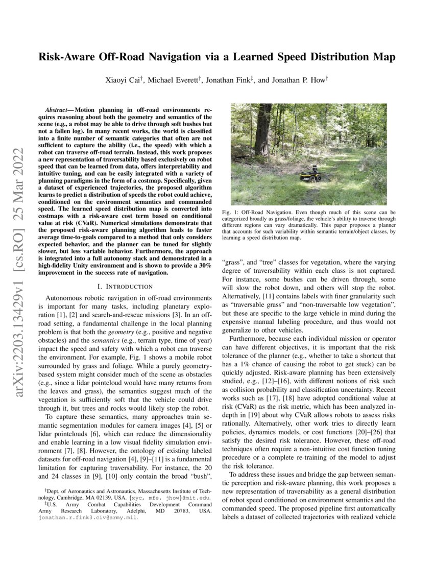 Risk Aware Off Road Navigation Via A Learned Speed Distribution Map Deepai