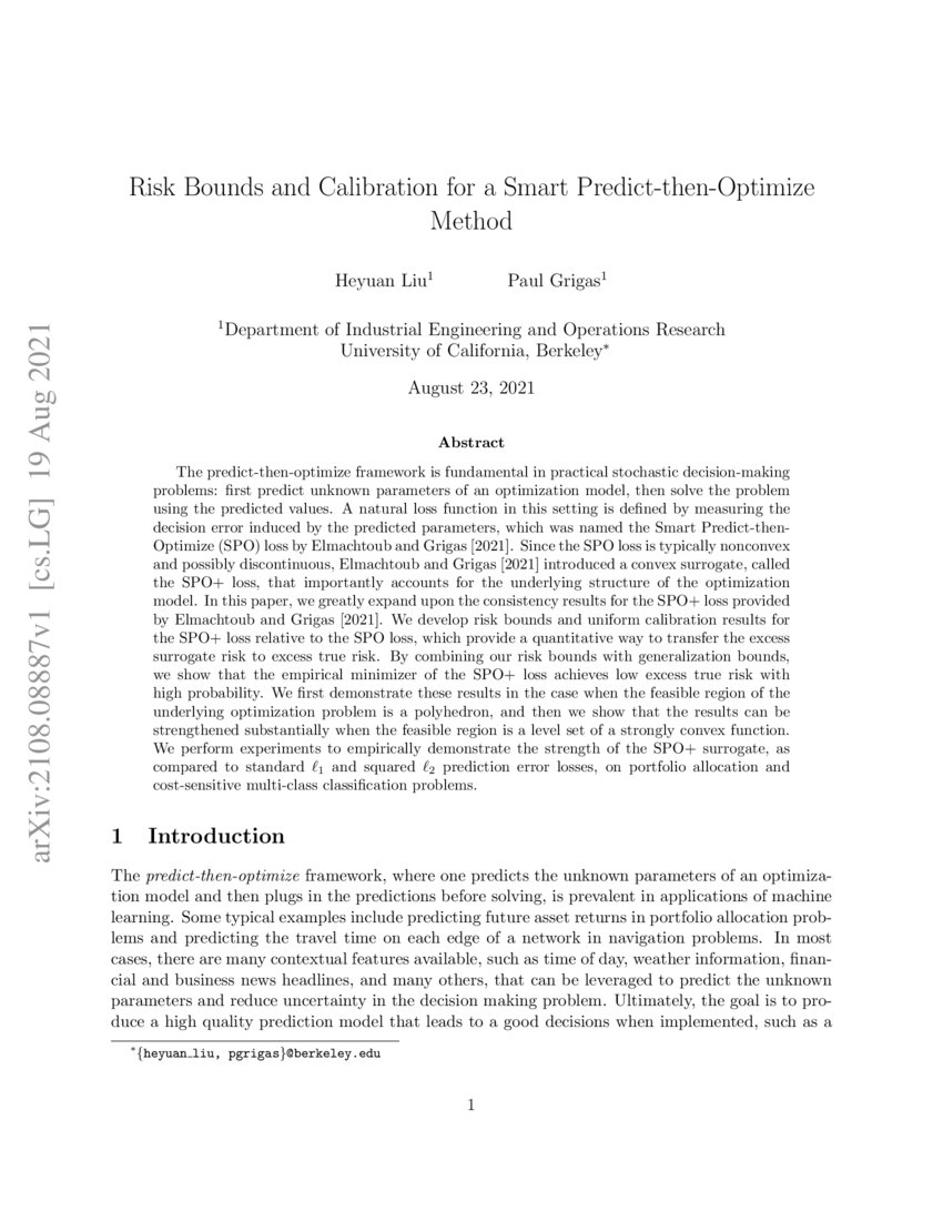 Risk Bounds and Calibration for a Smart Predict-then-Optimize Method ...