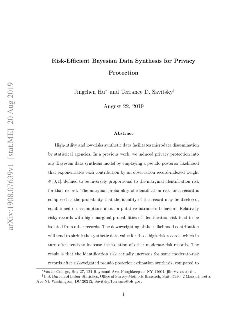 Risk Efficient Bayesian Data Synthesis For Privacy Protection Deepai