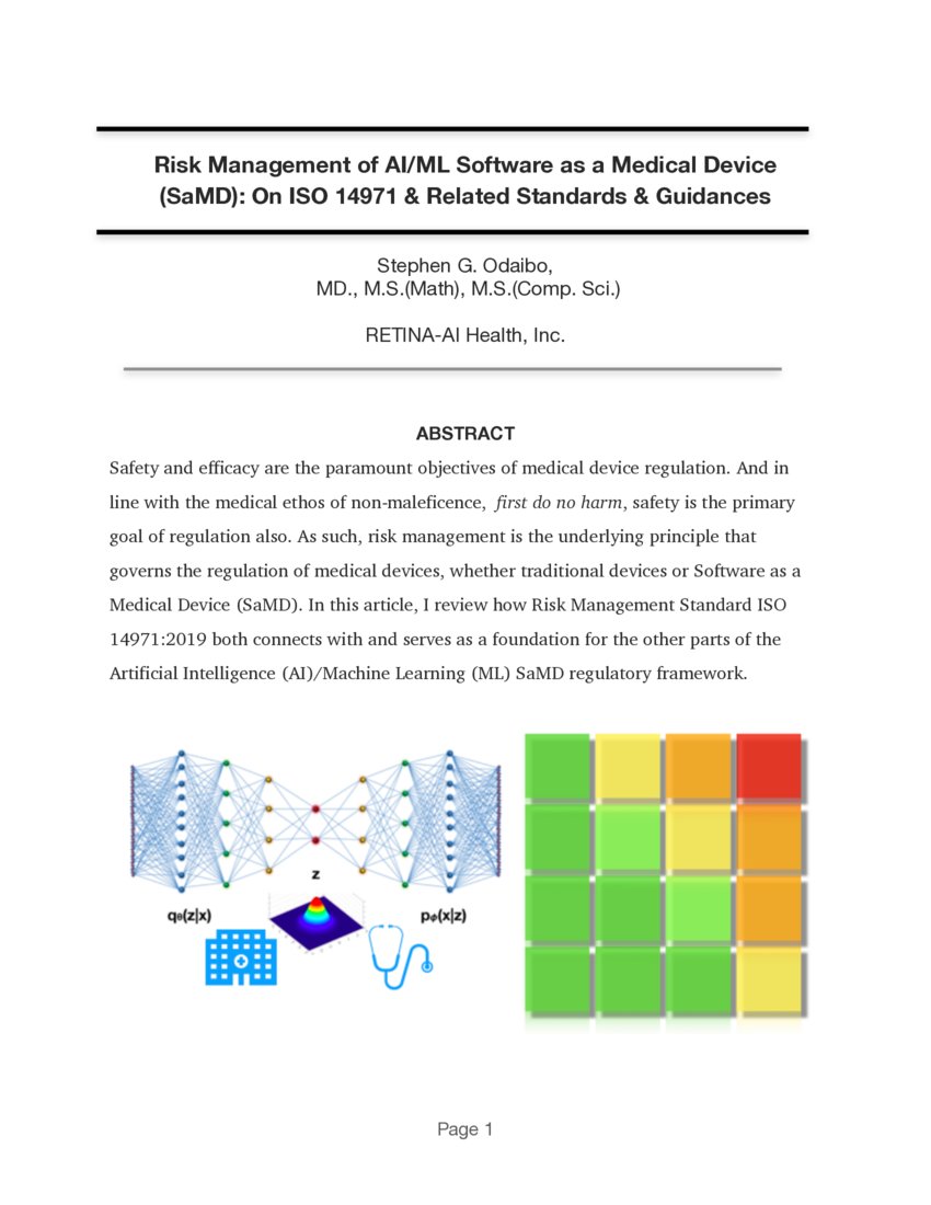 Risk Management of AI/ML Software as a Medical Device (SaMD): On ISO ...
