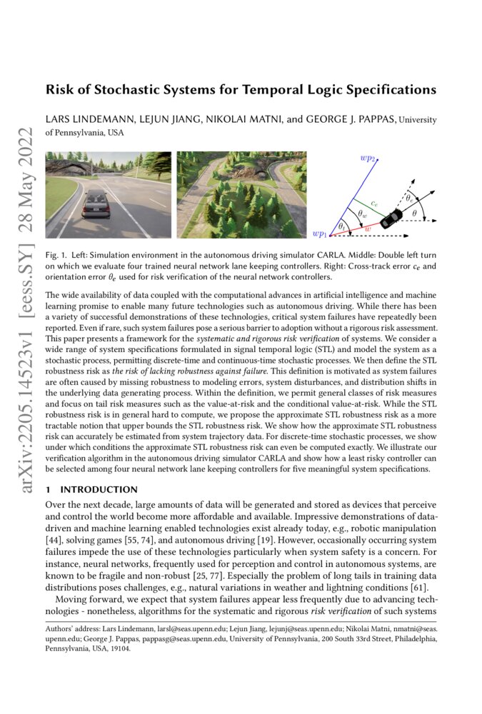 Risk Of Stochastic Systems For Temporal Logic Specifications Deepai