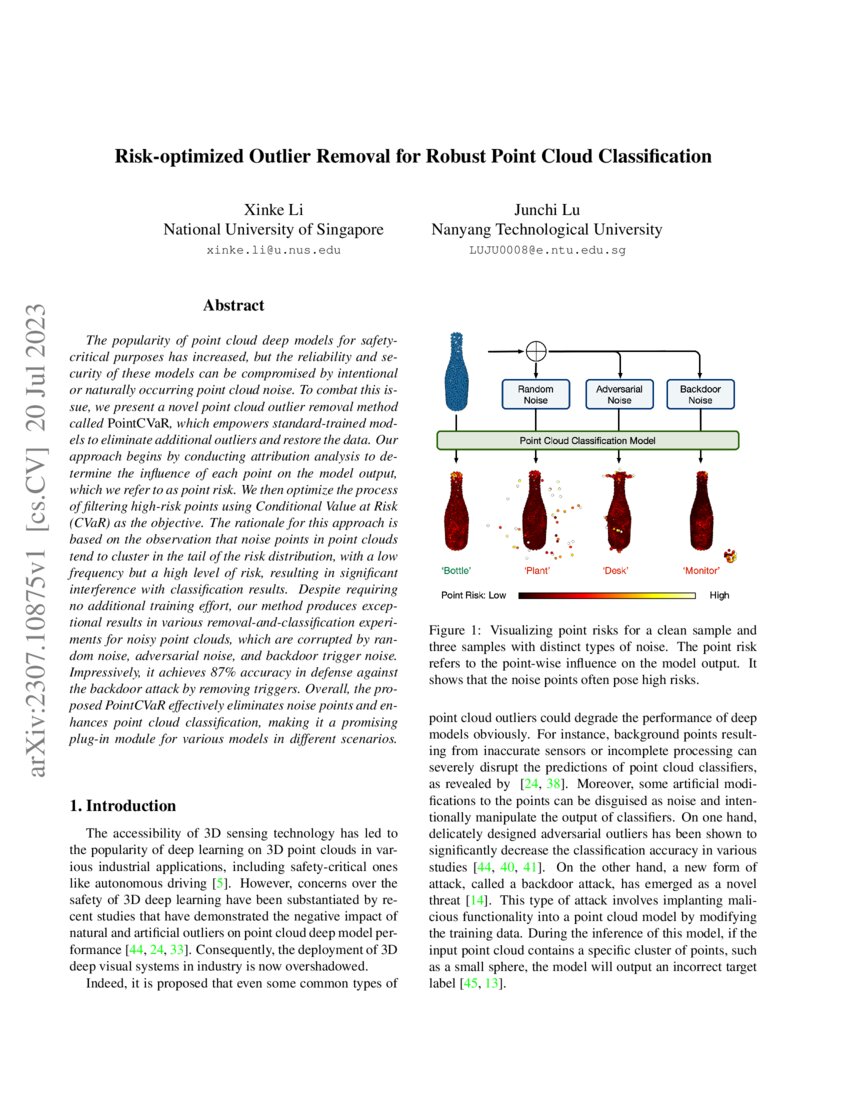 Risk Optimized Outlier Removal For Robust Point Cloud Classification