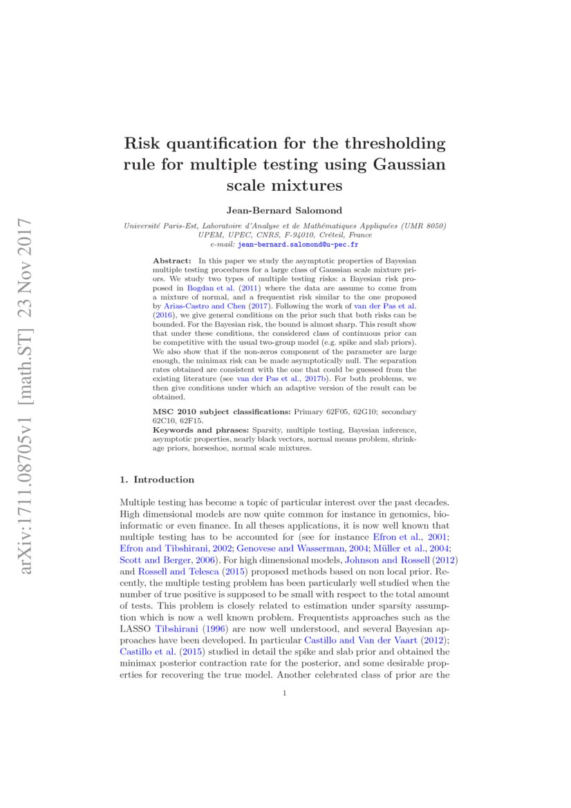 Risk Quantification For The Thresholding Rule For Multiple Testing Using Gaussian Scale Mixtures