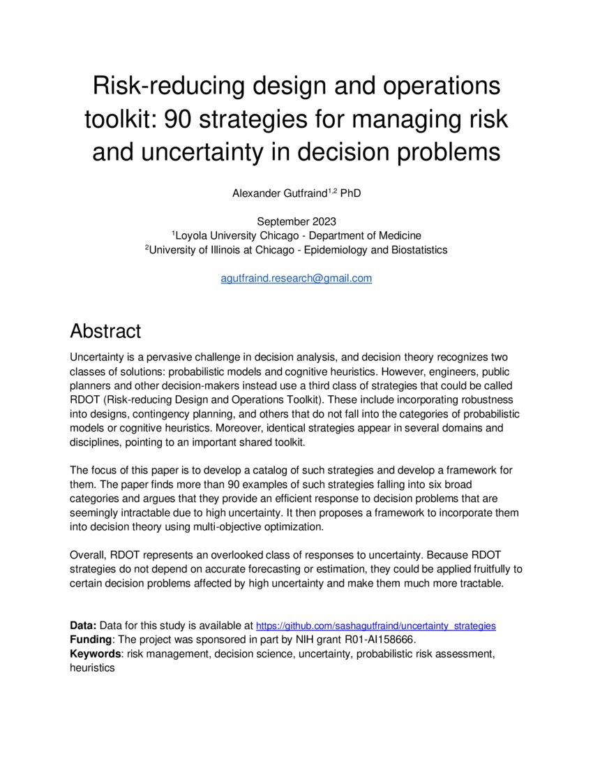 Risk-reducing design and operations toolkit: 90 strategies for managing risk and uncertainty in ...