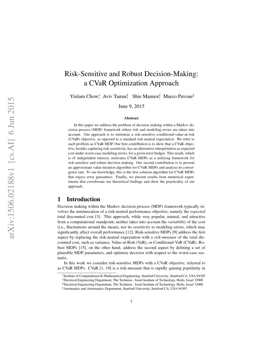 Risk Sensitive And Robust Decision Making A Cvar Optimization Approach Deepai