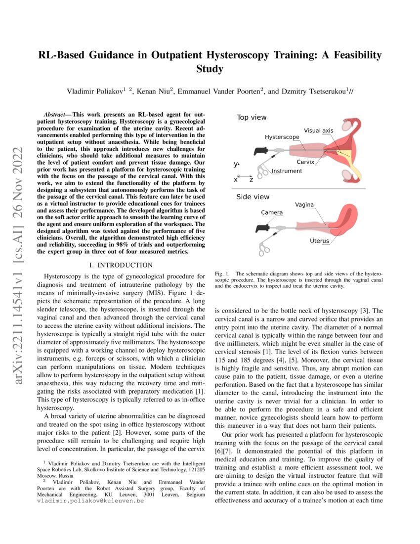 RL-Based Guidance in Outpatient Hysteroscopy Training: A Feasibility Study | DeepAI