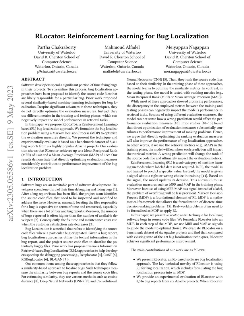 Rlocator Reinforcement Learning For Bug Localization Deepai