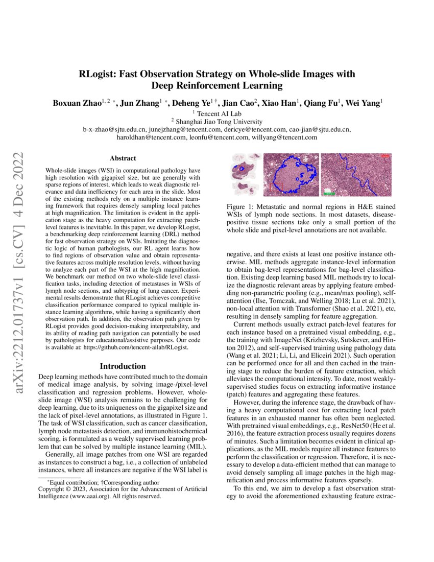 Rlogist Fast Observation Strategy On Whole Slide Images With Deep