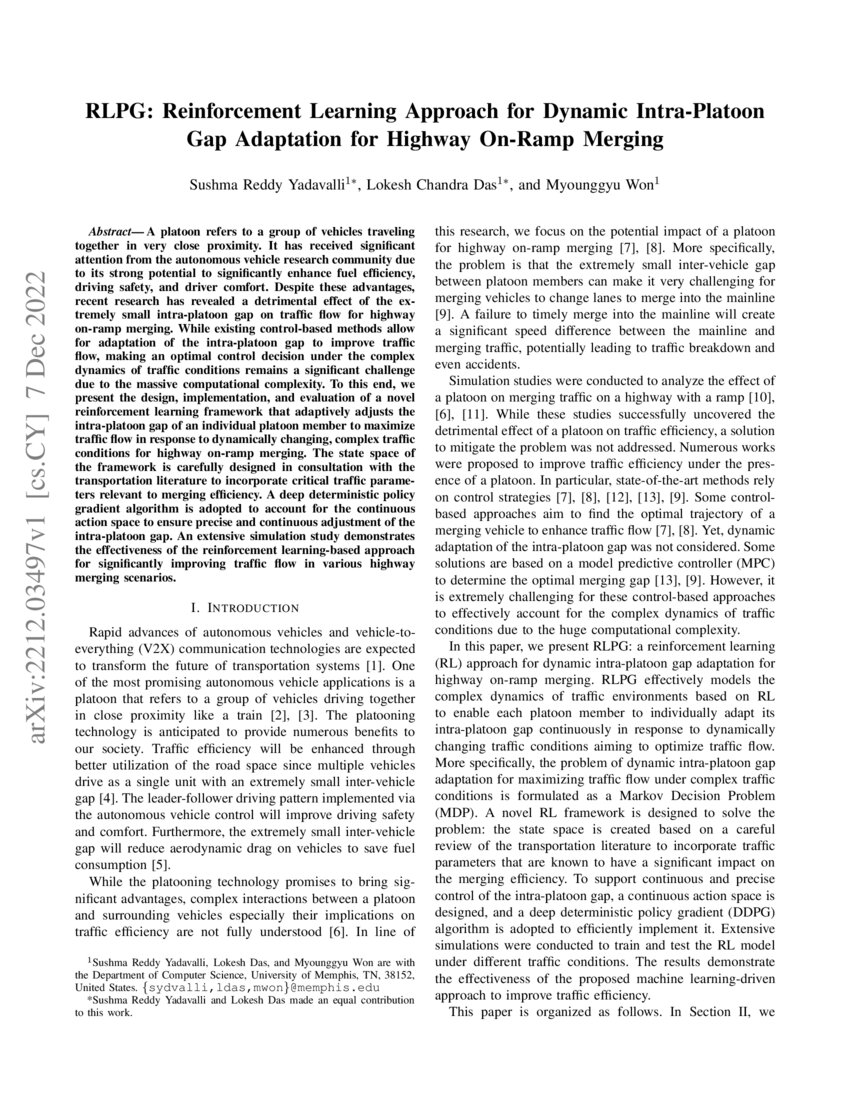 Rlpg Reinforcement Learning Approach For Dynamic Intra Platoon Gap Adaptation For Highway On 