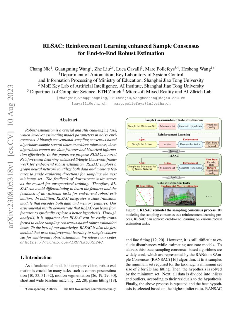 RLSAC: Reinforcement Learning enhanced Sample Consensus for End-to-End Robust Estimation | DeepAI