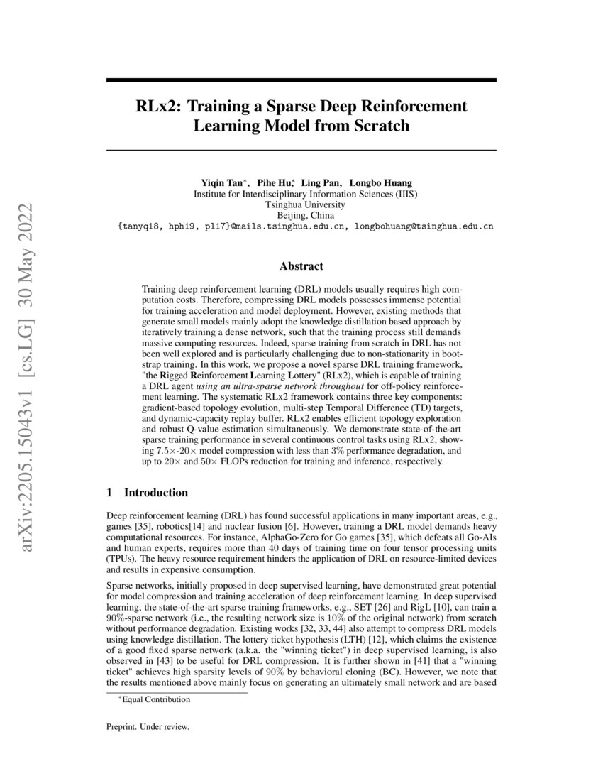 RLx2: Training a Sparse Deep Reinforcement Learning Model from Scratch ...