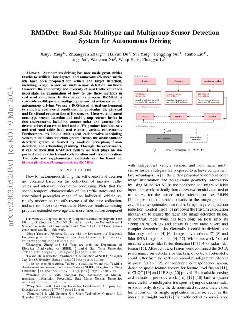 RMMDet: Road-Side Multitype and Multigroup Sensor Detection System for Autonomous Driving | DeepAI