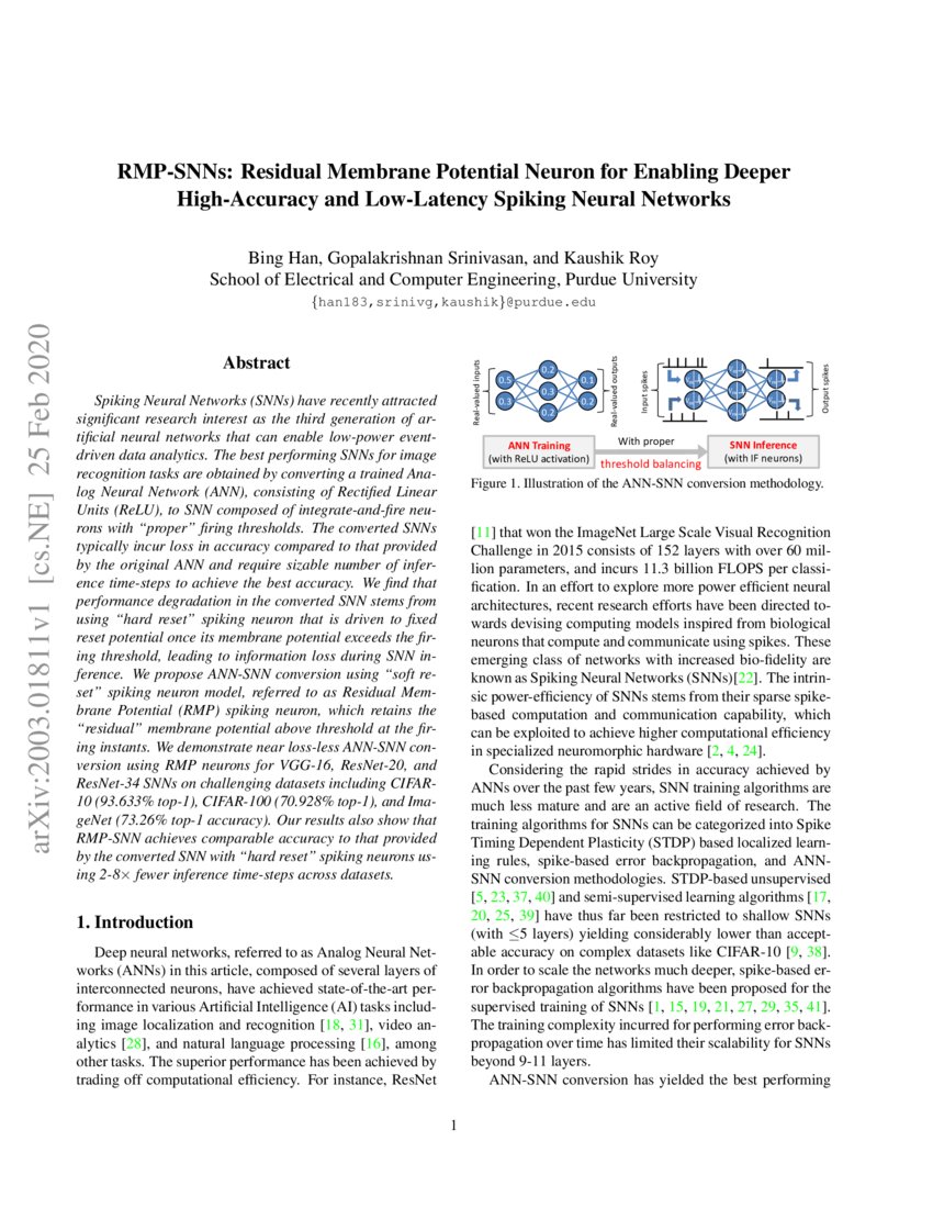 RMP-SNNs: Residual Membrane Potential Neuron for Enabling Deeper High-Accuracy and Low-Latency ...
