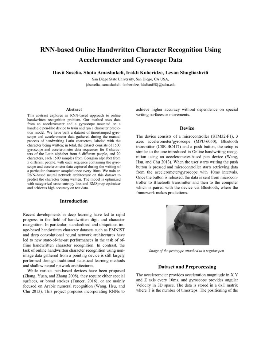 RNN-based Online Handwritten Character Recognition Using Accelerometer ...