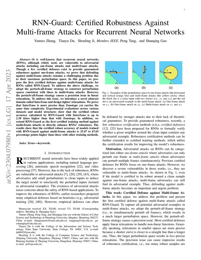 RNN-Guard: Certified Robustness Against Multi-frame Attacks for Recurrent Neural Networks | DeepAI