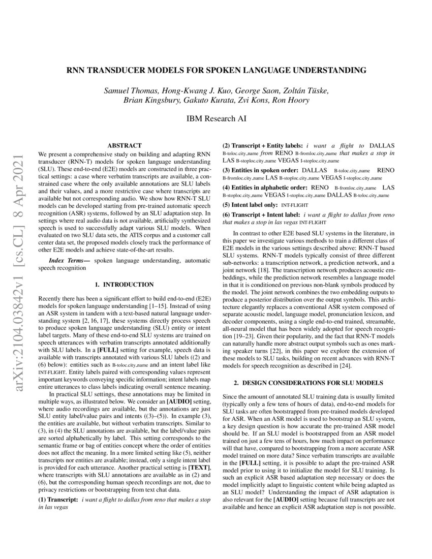 RNN Transducer Models For Spoken Language Understanding | DeepAI