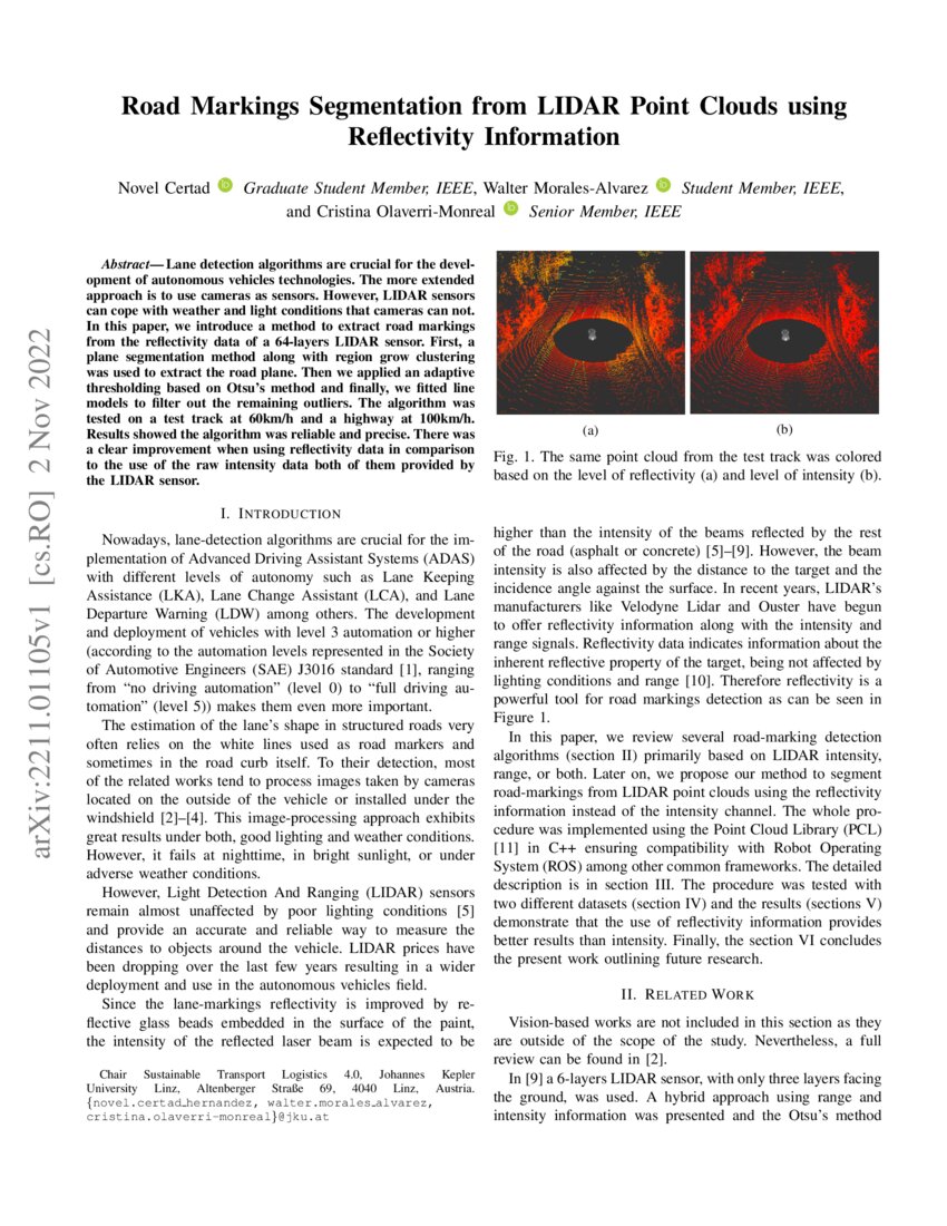 Road Markings Segmentation From Lidar Point Clouds Using Reflectivity Information Deepai