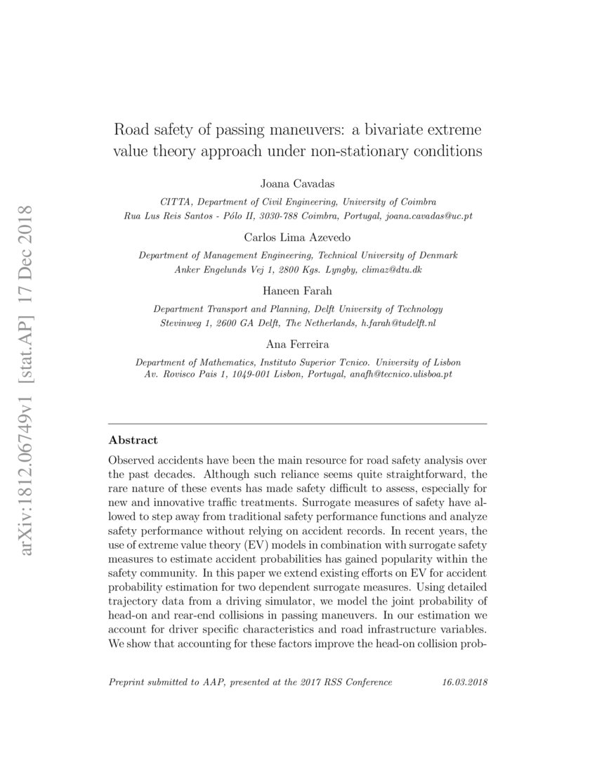 Road Safety Of Passing Maneuvers A Bivariate Extreme Value Theory
