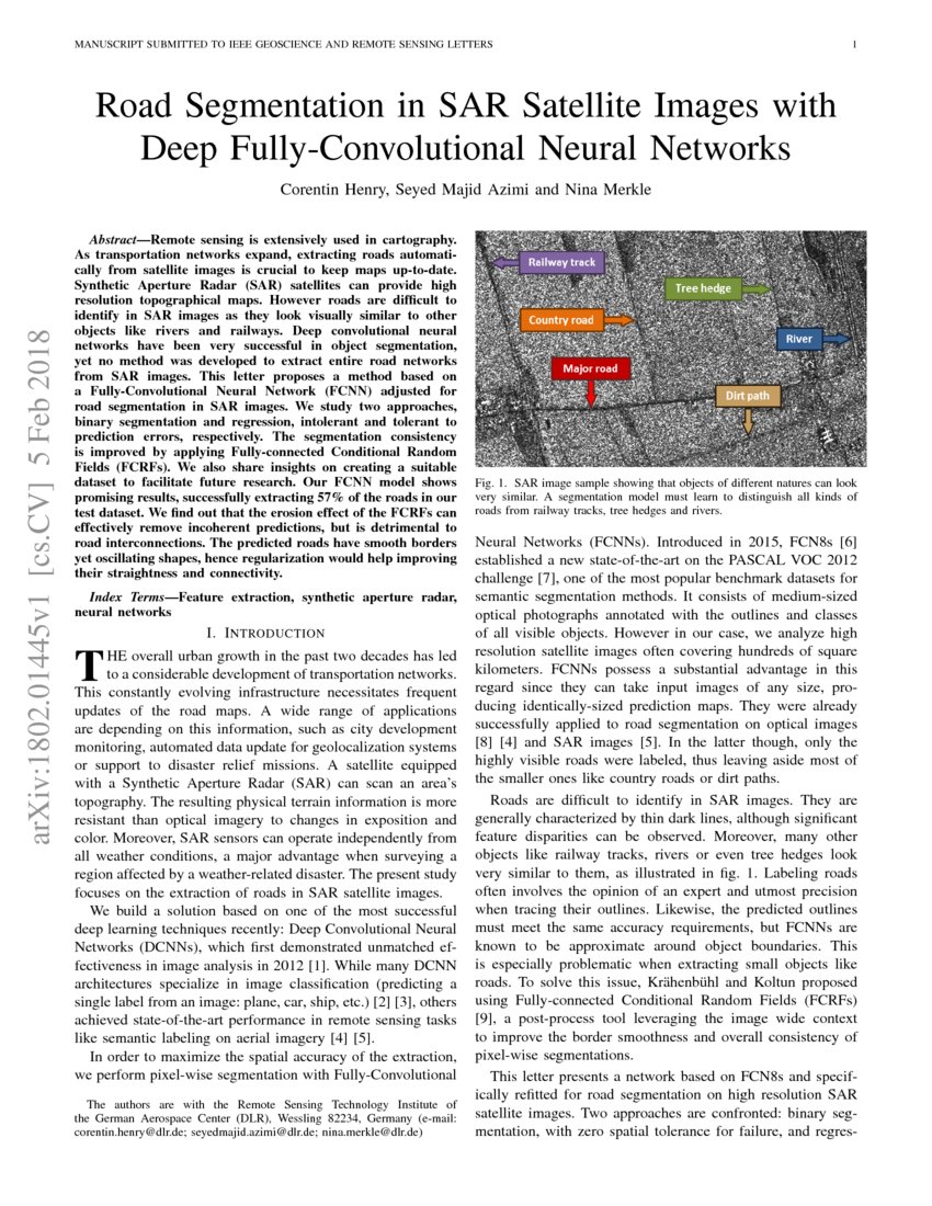 Road Segmentation In Sar Satellite Images With Deep Fully Convolutional