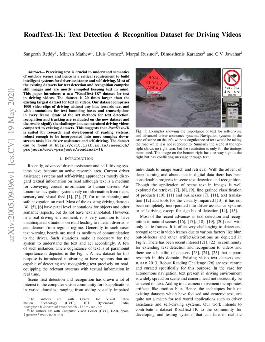 Roadtext 1k Text Detection Recognition Dataset For Driving Videos Deepai