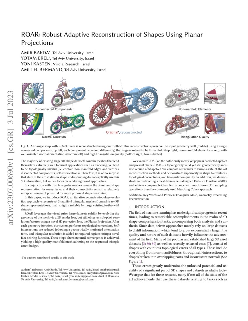 ROAR: Robust Adaptive Reconstruction of Shapes Using Planar Projections ...