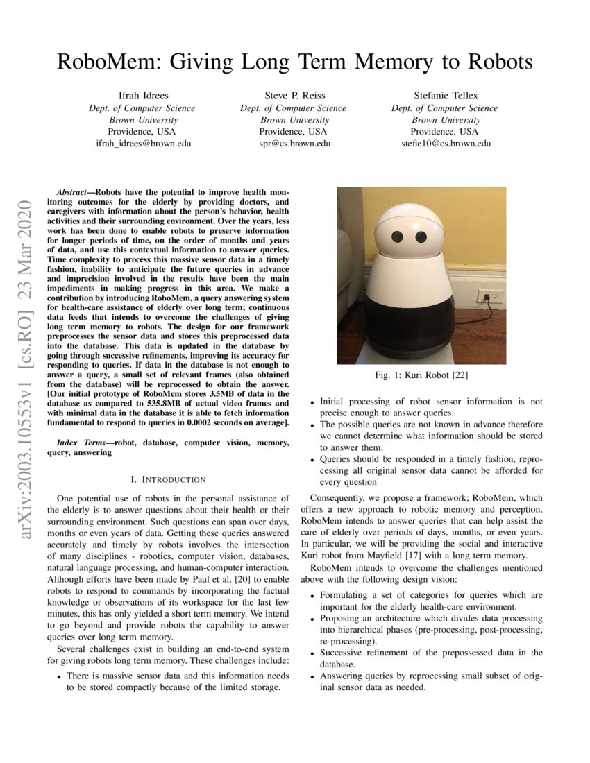 RoboMem: Giving Long Term Memory to Robots | DeepAI