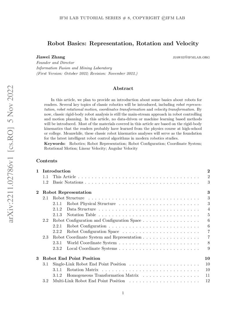 Robot Basics: Representation, Rotation and Velocity | DeepAI