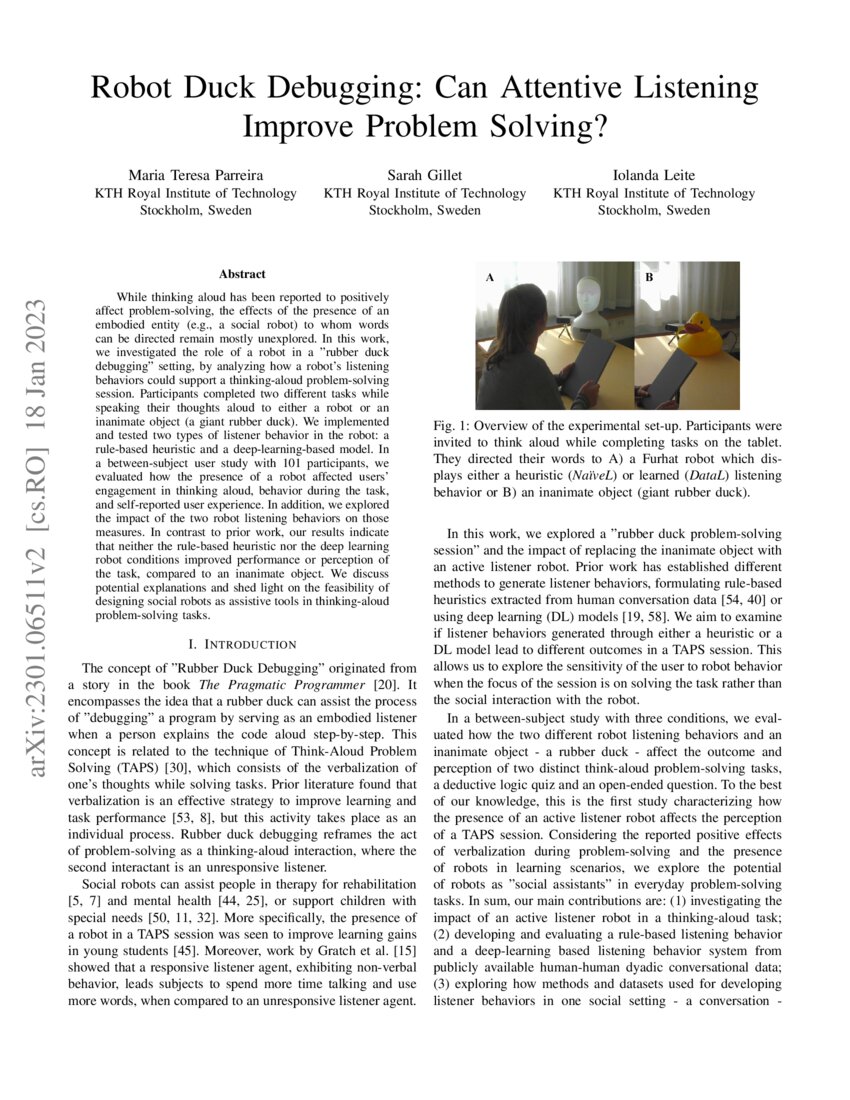 Robot Duck Debugging: Can Attentive Listening Improve Problem Solving ... Robot Duck Debugging: Can Attentive Listening Improve Problem Solving ...
