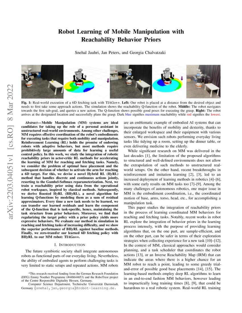 Robot Learning of Mobile Manipulation with Reachability Behavior Priors | DeepAI