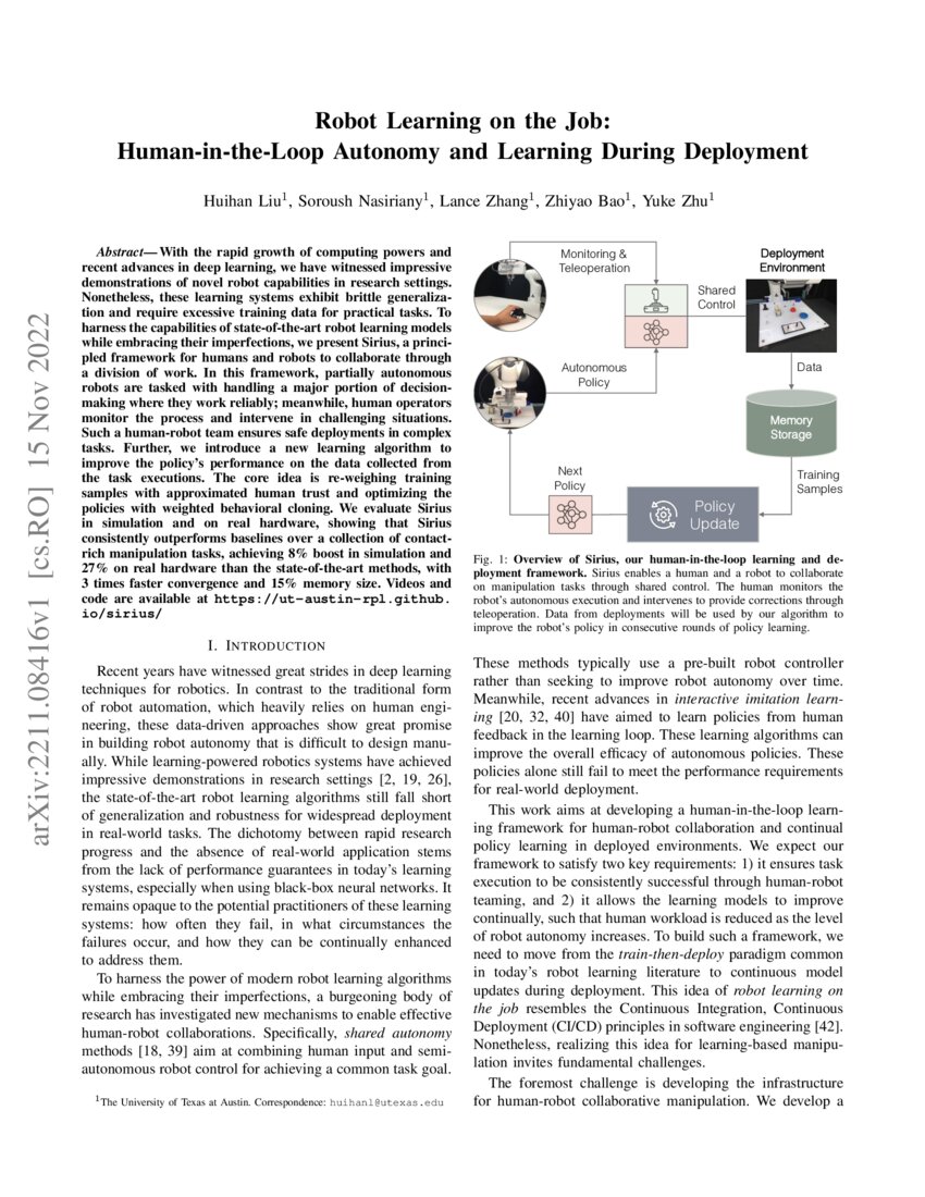 Robot Learning on the Job: Human-in-the-Loop Autonomy and Learning ...