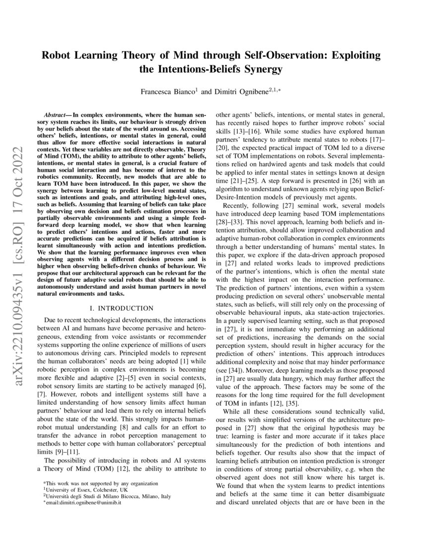 Robot Learning Theory of Mind through Self-Observation: Exploiting the ...